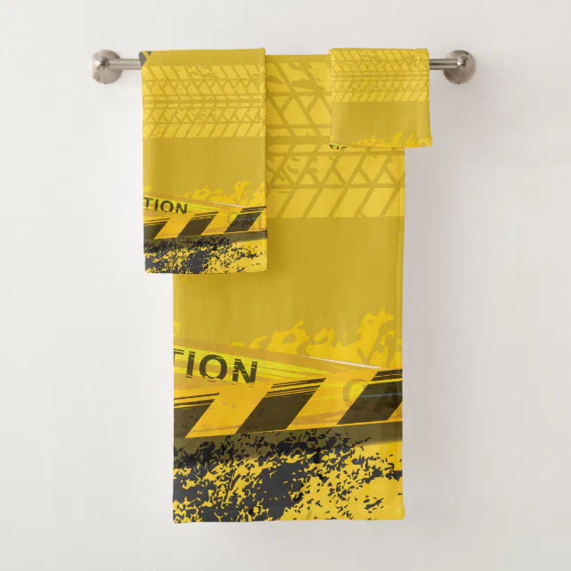 Tire track trace yellow background bath towel set | Zazzle