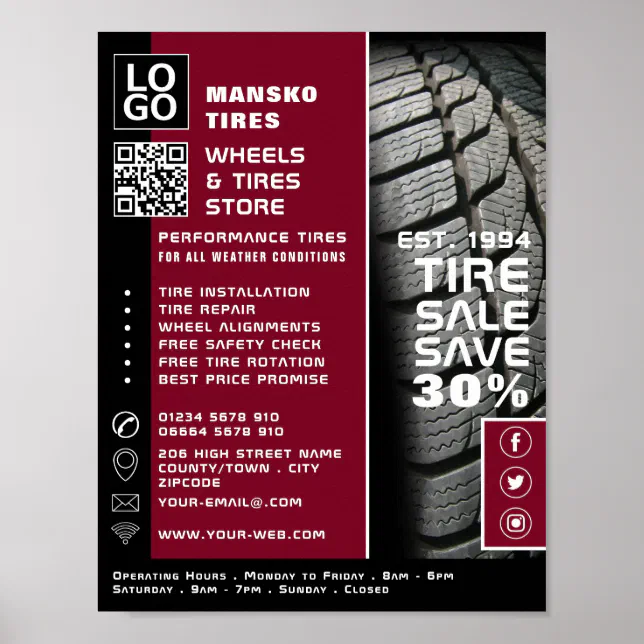 Tire Tread Design, Tire/Tyre Specialist Shop Poster | Zazzle