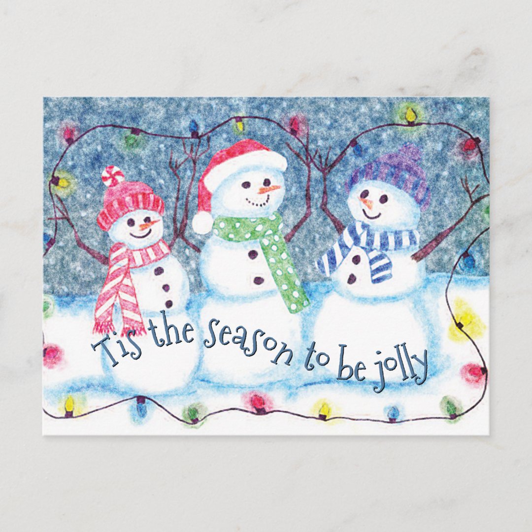 Tis The Season To Be Jolly Funny Snowmen Postcard | Zazzle