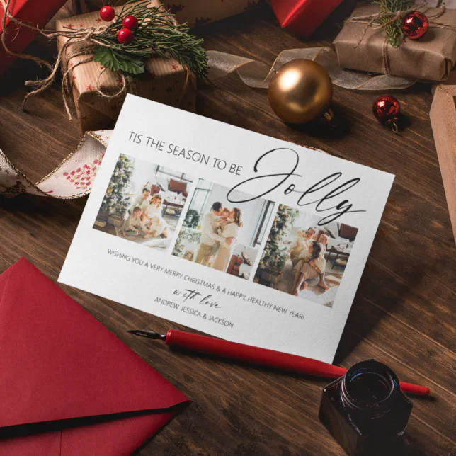 Tis The Season To Be Jolly | Photo Collage Holiday Card | Zazzle