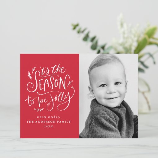 'Tis The Season to be Jolly Red Photo Holiday Card | Zazzle