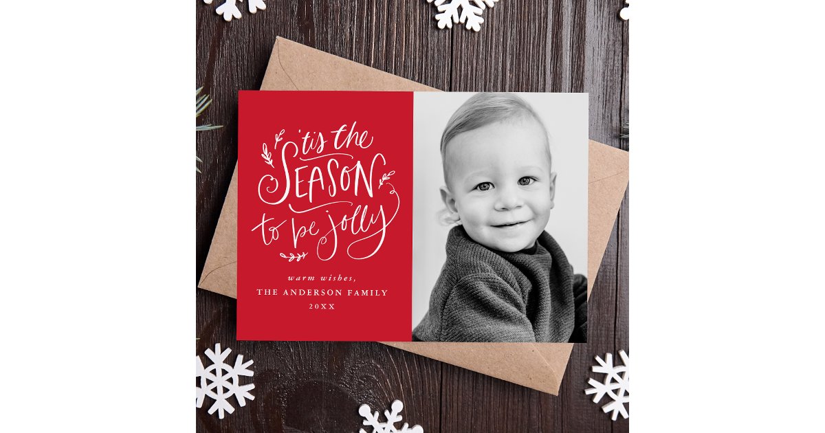 'Tis The Season to be Jolly Red Photo Holiday Card | Zazzle