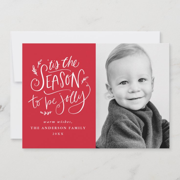 'Tis The Season to be Jolly Red Photo Holiday Card | Zazzle