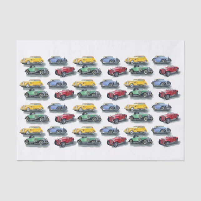 Tissue Paper (2) Vintage Cars on Yellow 4 Variety | Zazzle