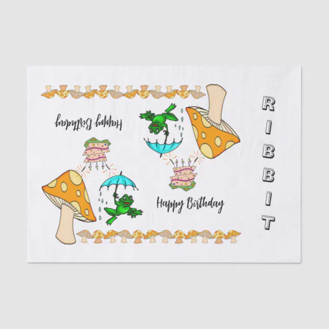 Tissue Paper Frog Ribbit Mushroom Happy Birthday | Zazzle