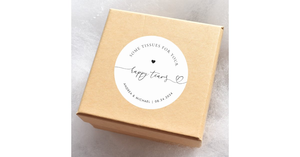 Tissues For Your Happy Tears Heart Script Wedding Classic Round Sticker ...