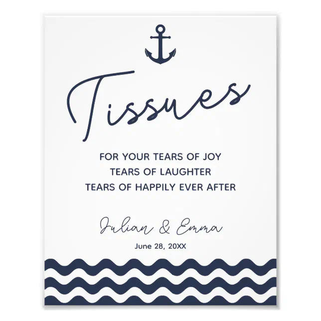 tissues wedding sign Navy nautical wedding | Zazzle