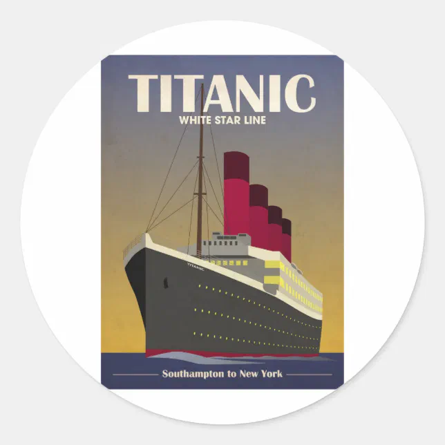 Titanic Ocean Liner Art Deco Print Classic Round Sticker | Zazzle