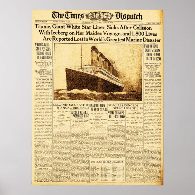 Titanic Sinks After Collision With Iceberg 1912 Poster | Zazzle