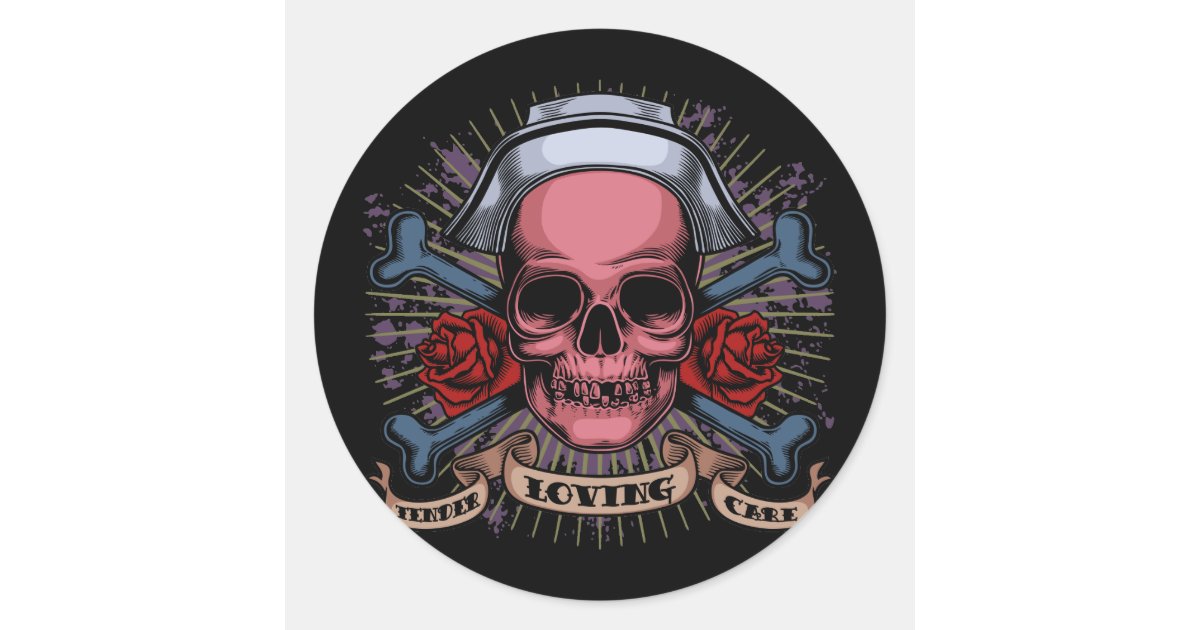 Tlc Nurse Skull Classic Round Sticker Zazzle