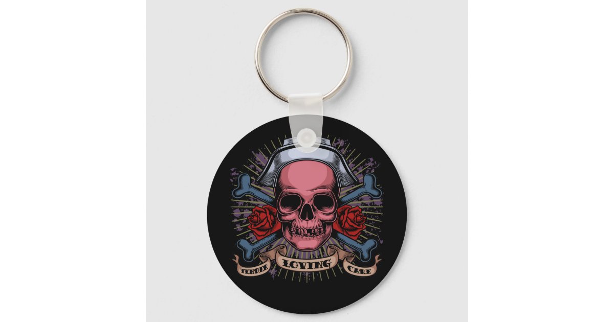 TLC Nurse Skull Keychain | Zazzle