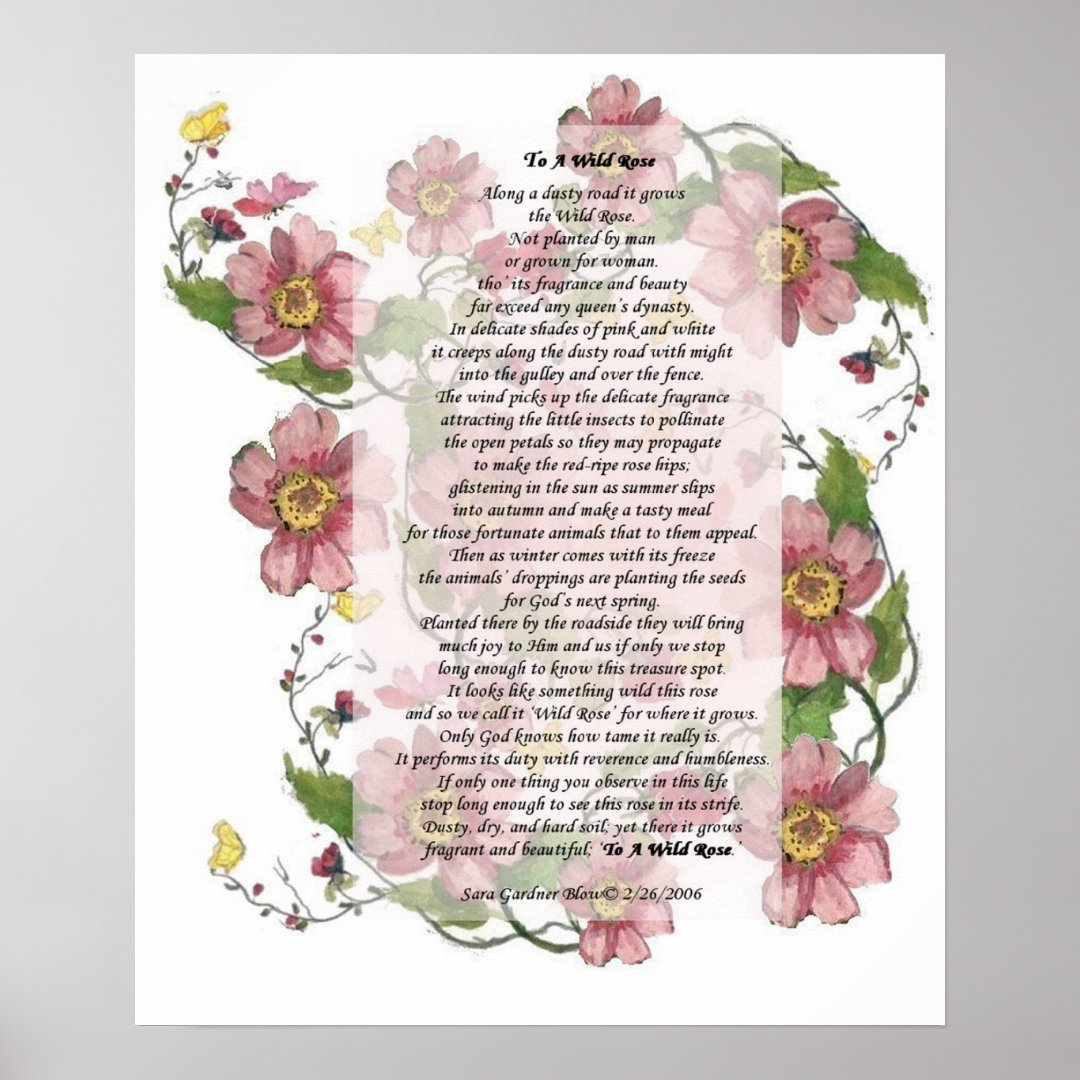 To A Wild Rose Poem Poster | Zazzle