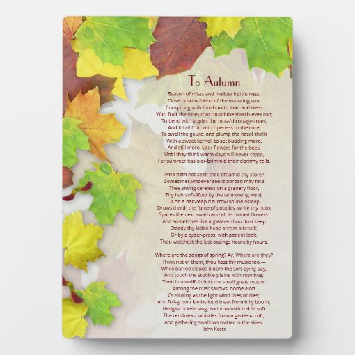 To Autumn Poem by John Keats Plaque | Zazzle