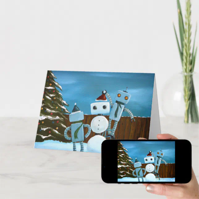 To Build A Snow-Bot Holiday Greeting Card | Zazzle