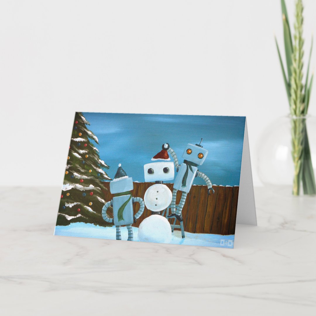 To Build A Snow-Bot Holiday Greeting Card | Zazzle
