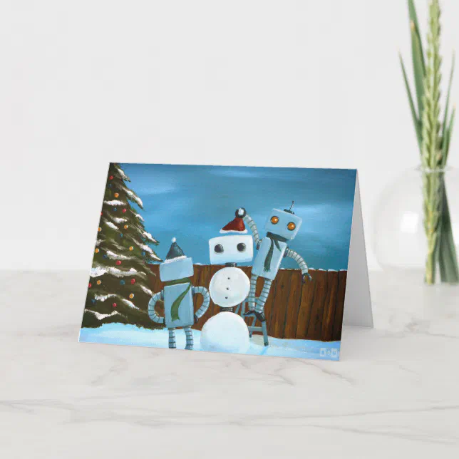 To Build A Snow-Bot Holiday Greeting Card | Zazzle