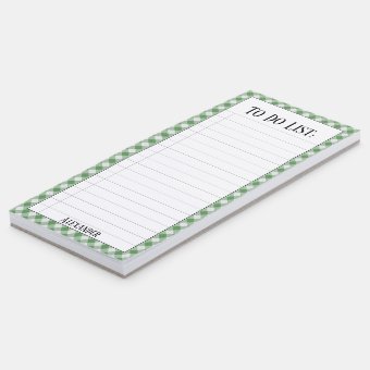 To Do List: Green/White Gingham Checks Pattern Magnetic Notepad | Zazzle
