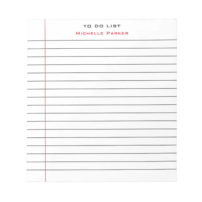 TO DO LIST Your Name Lined Paper Professional Notepad | Zazzle