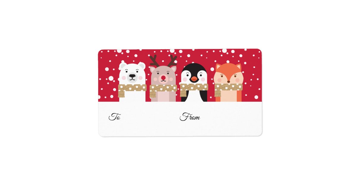 To & From Reindeer, Polar Bear, Penguin & Fox Label | Zazzle