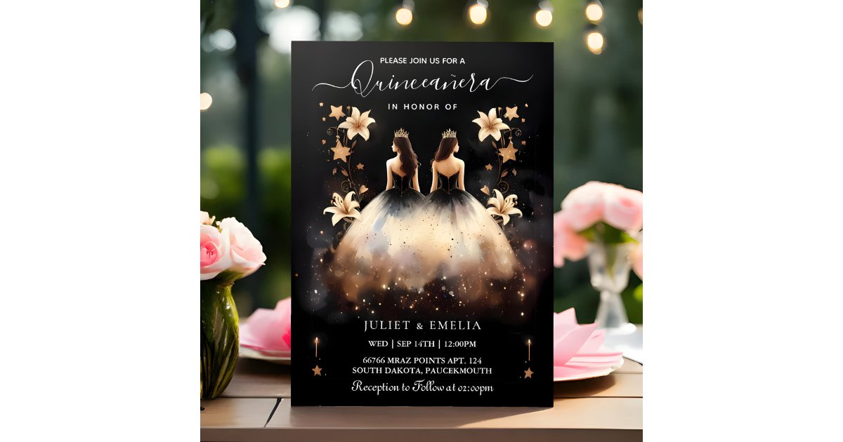 To Fun Joy Lily Twin Dual Joint Double Quinceanera Invitation | Zazzle