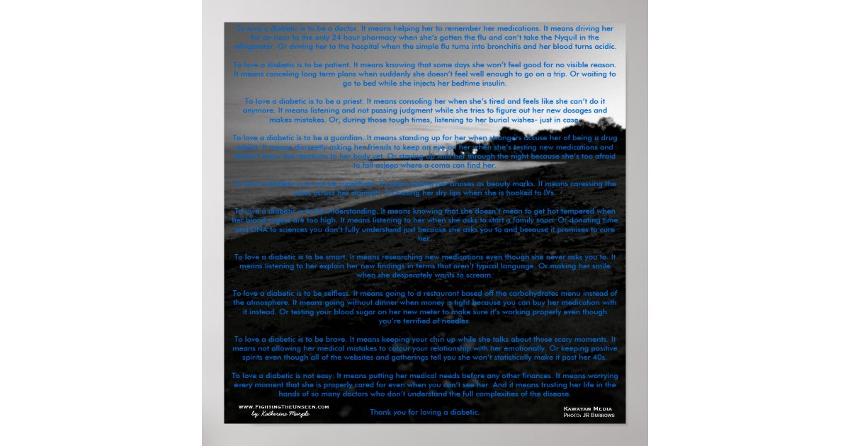 To Love a Diabetic poem Poster | Zazzle