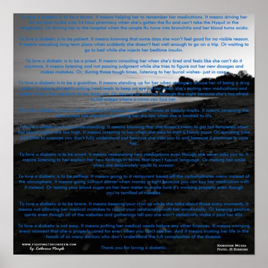 To Love a Diabetic poem Poster | Zazzle.com
