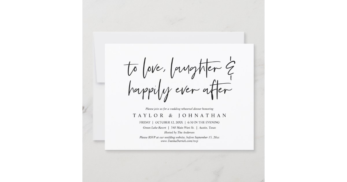 To Love, Laughter & Happily Ever After Rehearsal Invitation | Zazzle