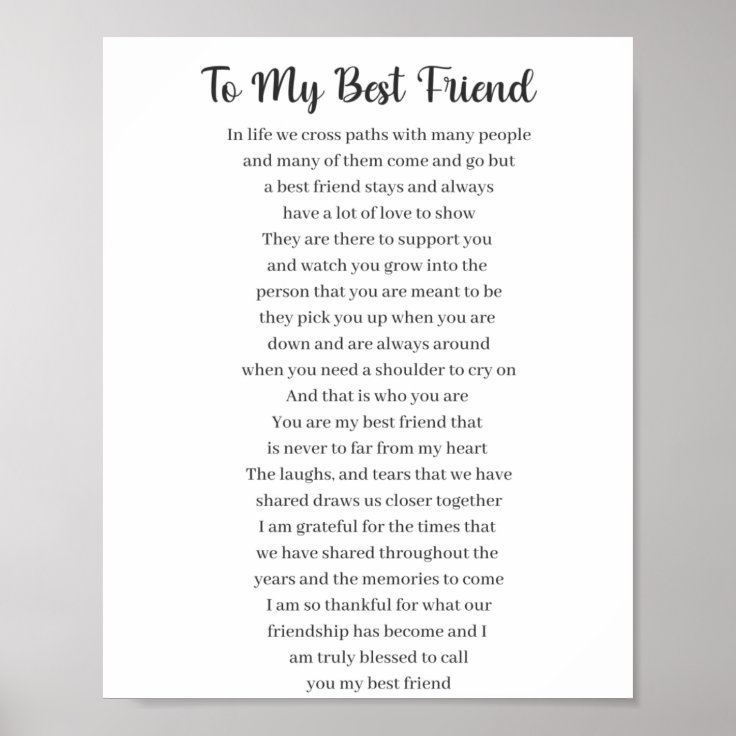 To My Best Friend Poem Poster | Zazzle