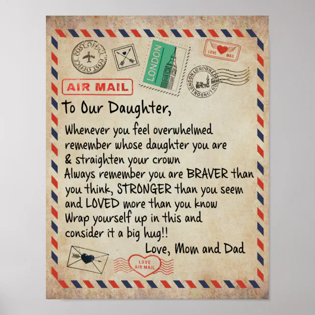 To My Daughter Gift, Love Letter To Our Daughter Poster | Zazzle