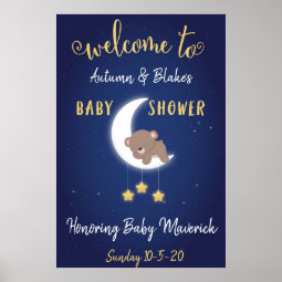 To The Moon And Back Baby Shower Welcome Poster | Zazzle