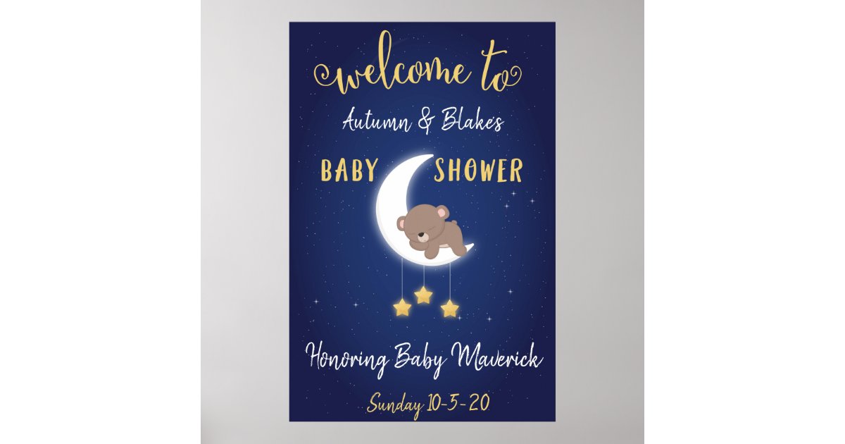 To The Moon And Back Baby Shower Welcome Poster | Zazzle