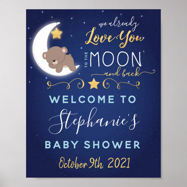 To The Moon And Back Baby Shower Welcome Poster | Zazzle