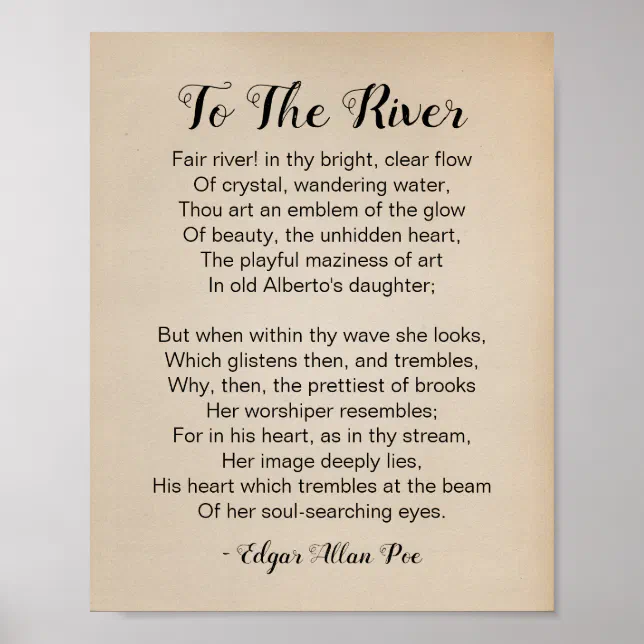 To The River Poem by Edgar Allan Poe Vintage Poster | Zazzle