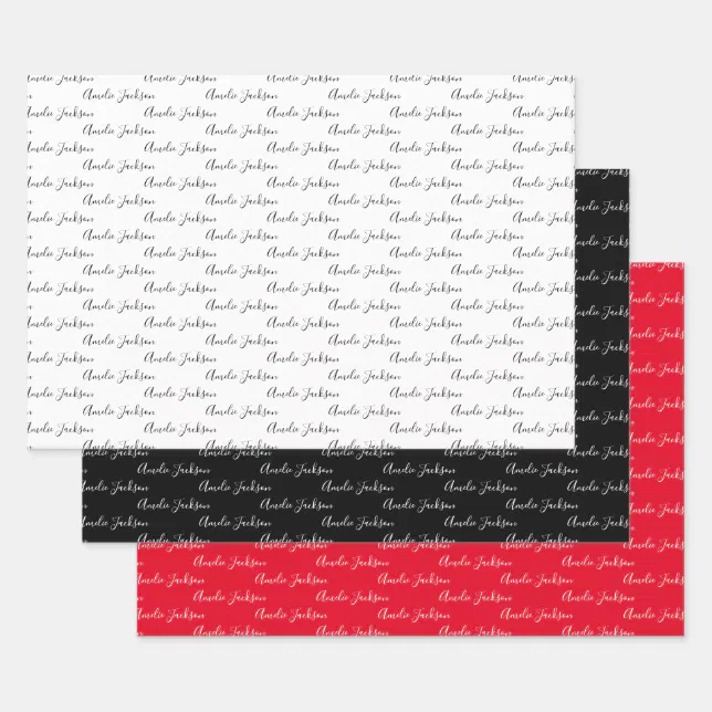 To Your Name Modern Handwriting White Black Red Wrapping Paper Sheets ...