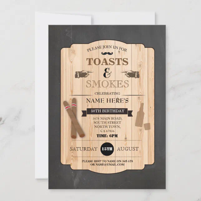 Toasts & Smokes Cigar Birthday Party 40th Invite | Zazzle