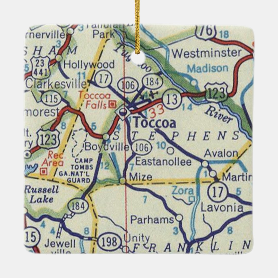 Toccoa GA Vintage Map Ceramic Ornament | Zazzle