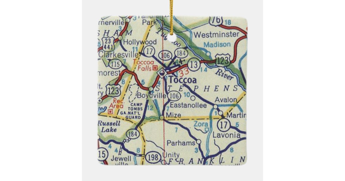 Toccoa GA Vintage Map Ceramic Ornament | Zazzle