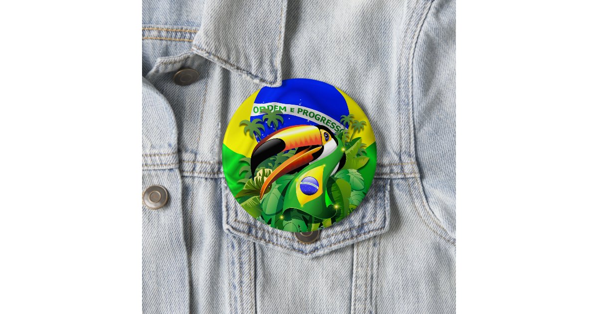 Toco Toucan with Brazil Flag Button | Zazzle