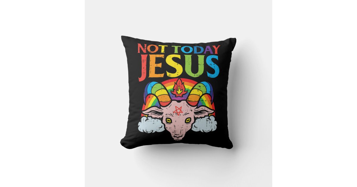Today Not Jesus Satan Goat Satanic Rainbow Satanis Throw Pillow | Zazzle