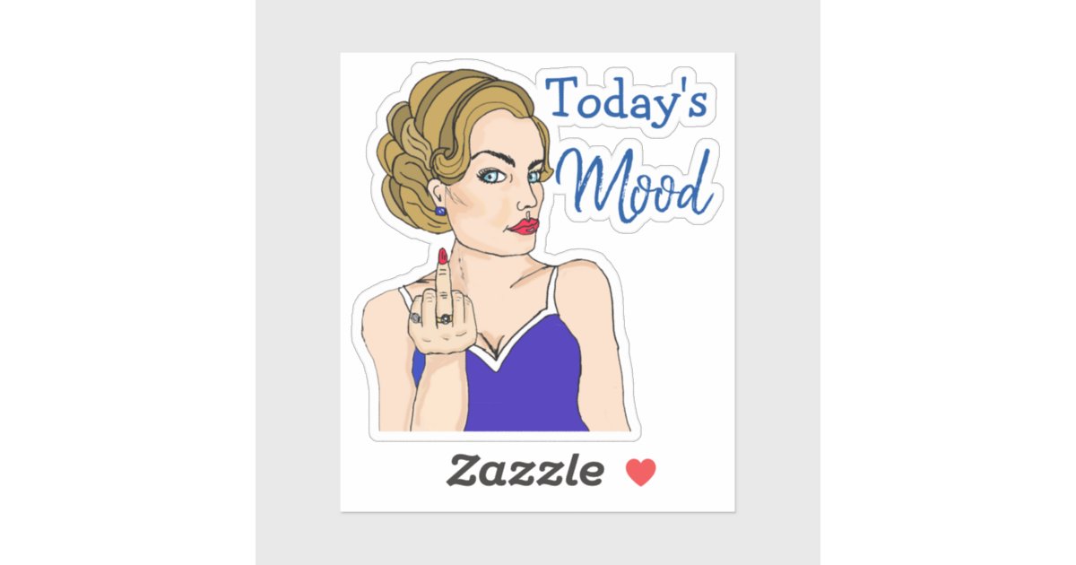 Today's Mood, Retro Lady Flipping the Bird Sticker | Zazzle