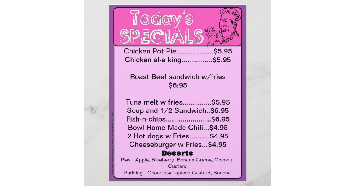 Today's Specials Menu Inserts Restaurant Supplies | Zazzle