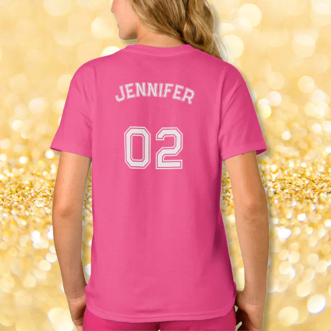 Toddler Teen Girl Name Jersey Number Pink Sports T-Shirt | Zazzle