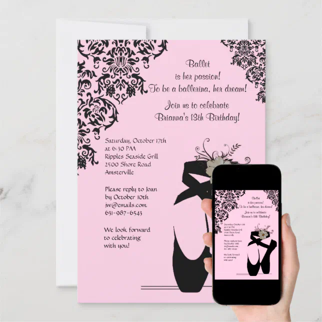 Toe Shoes With Black Lace Invitation | Zazzle