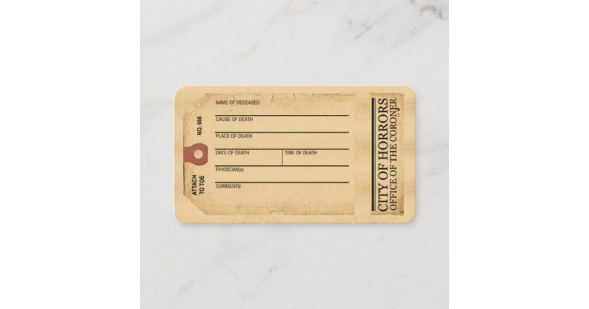 Toe Tag business card | Zazzle