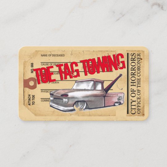 Toe Tag Towing drawing Auto business card | Zazzle.com