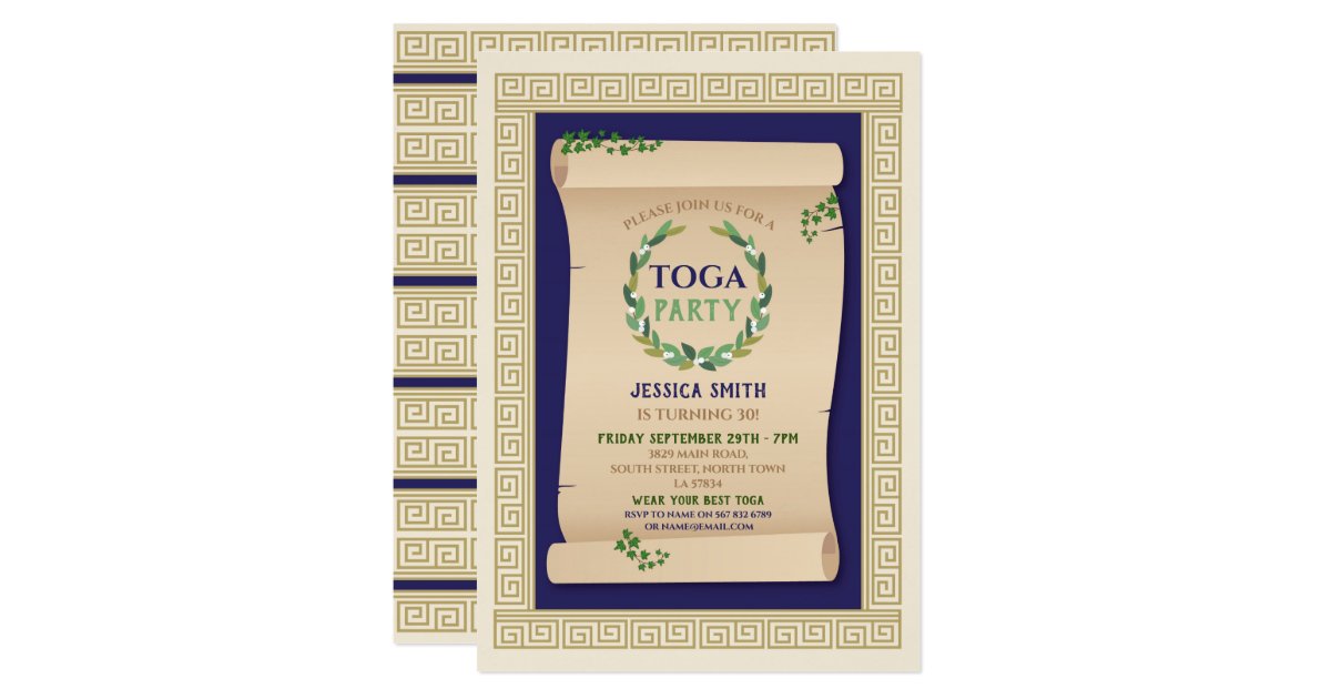Toga Party Ancient Roman Birthday Ivy Scroll Invitation | Zazzle.com