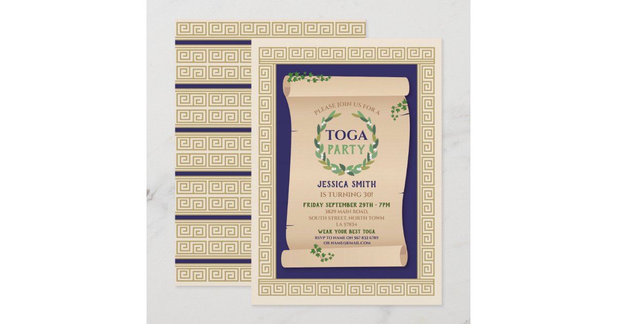 Toga Party Ancient Roman Birthday Ivy Scroll Invitation | Zazzle