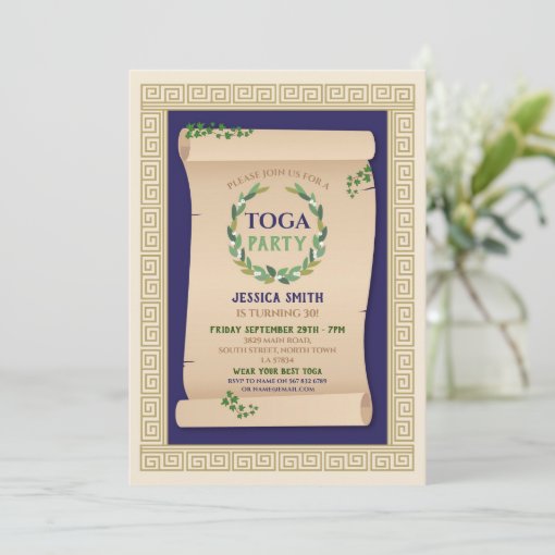 Toga Party Ancient Roman Birthday Ivy Scroll Invitation | Zazzle