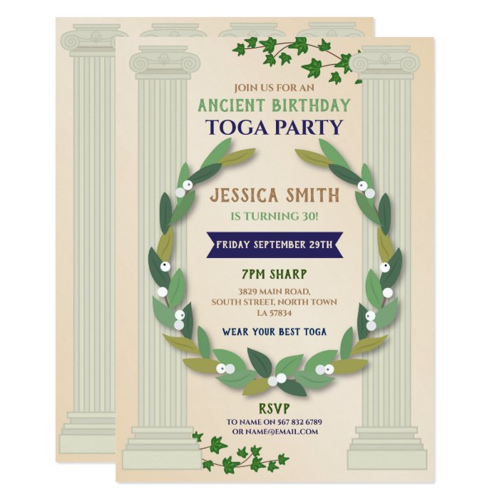 Toga Party Birthday Ivy Scroll Ancient Roman Invitation | Zazzle.com