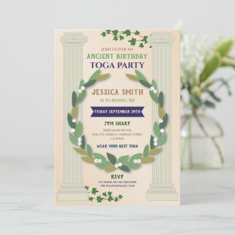 Toga Party Birthday Ivy Scroll Ancient Roman Invitation | Zazzle